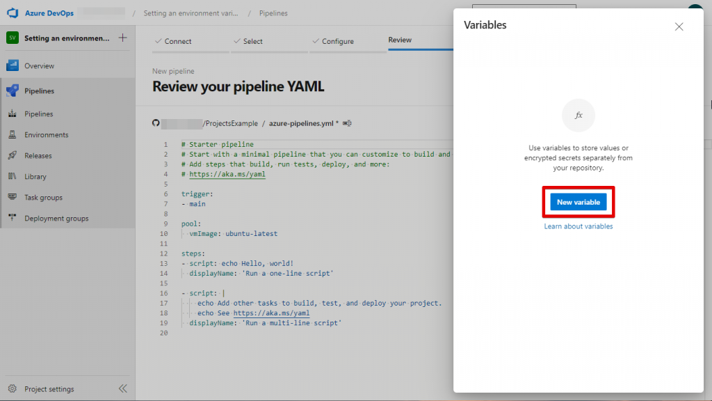 How do I set environment variables in Azure pipeline ...