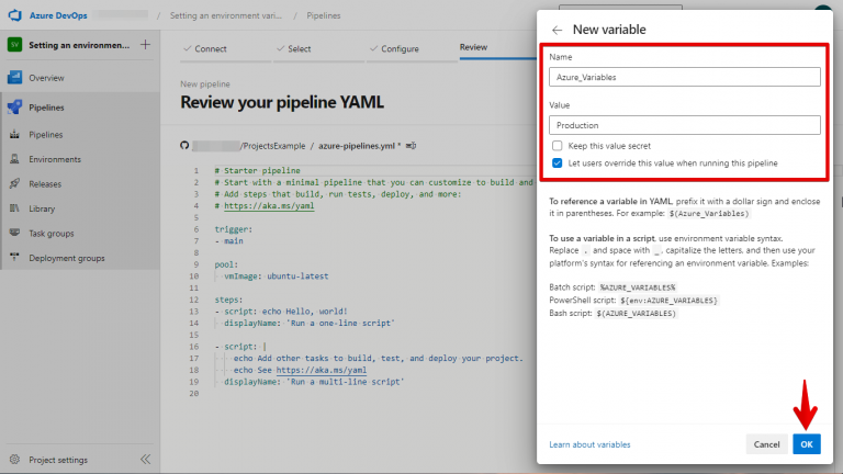 How do I set environment variables in Azure pipeline ...