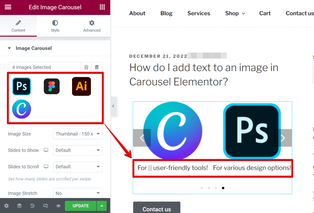 How do I add text to an image in Carousel Elementor ...